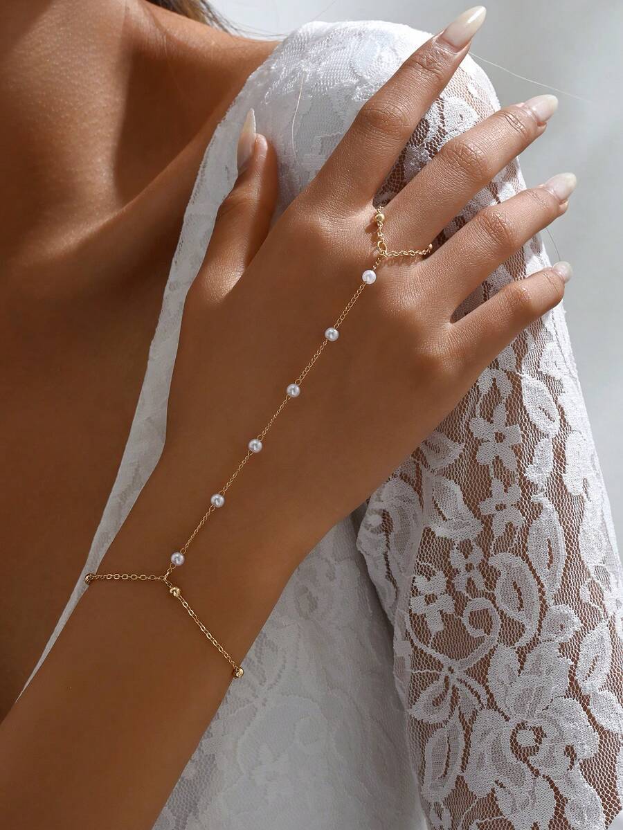 1pc Minimalist Bead Link Gold Tone Chain Finger Bracelet | SHEIN USA