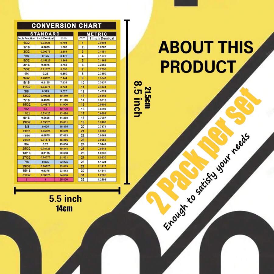 2 Sheets Conversion Chart Stickers Fraction-Decimal To Metric ...