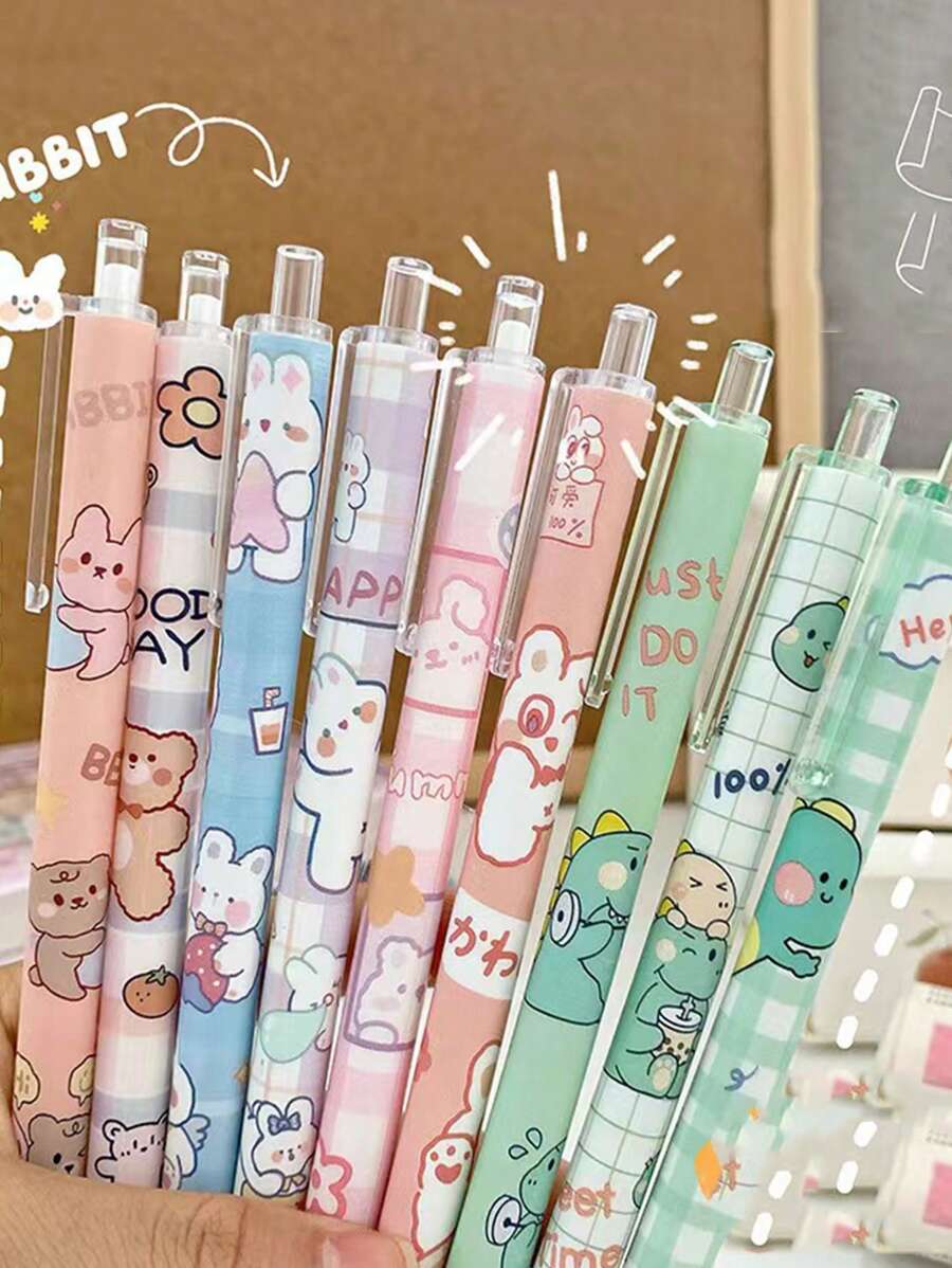 10pcs/Set Assorted Styles Cute Cartoon Clicker Ballpoint Pen With High ...