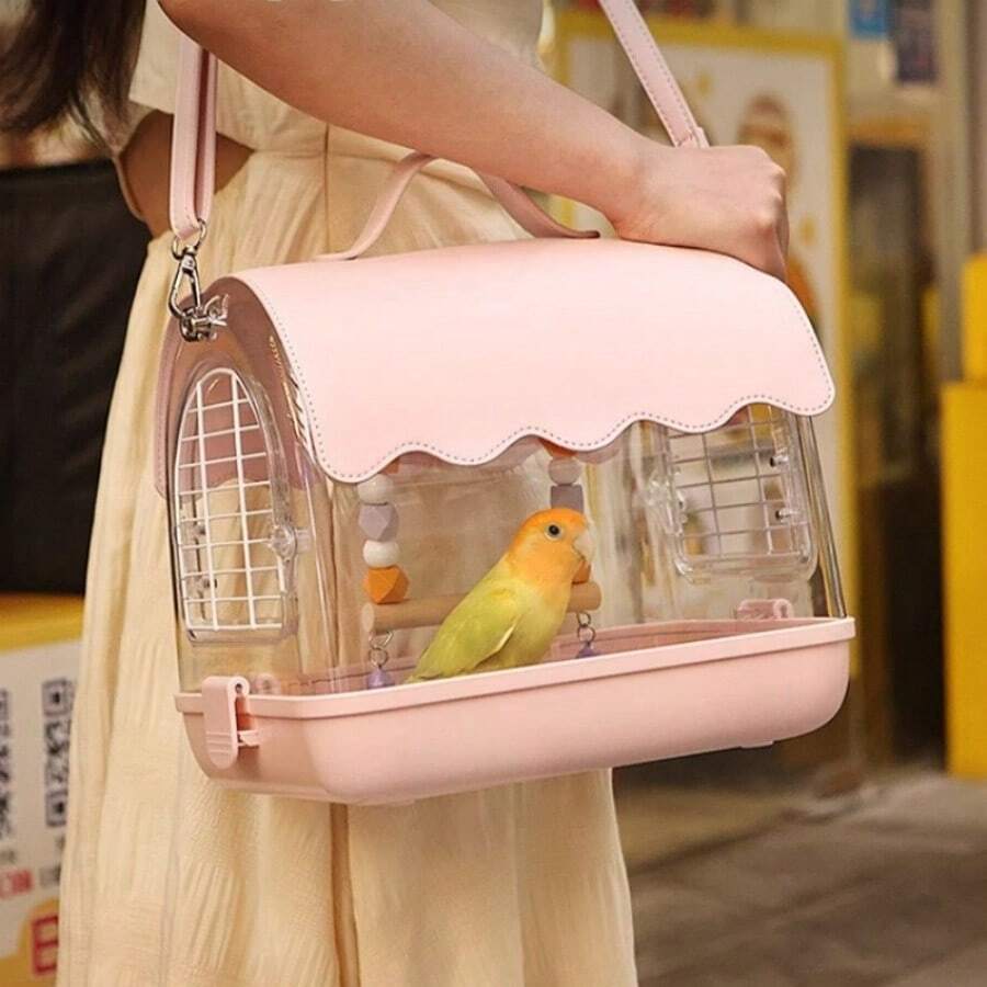 Acrylic Bird Carrier With Cage, Parrot Outdoor Travel Bird Carrier With ...