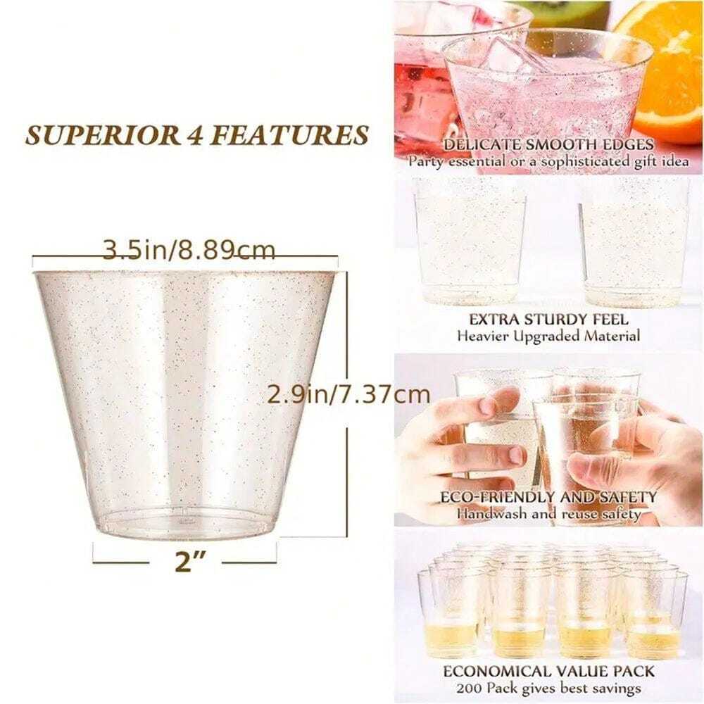 20pcs Glitter Plastic Cups, 9oz Transparent Plastic Cups & Vintage ...