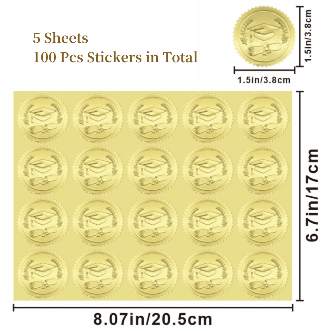 100 Pcs Gold Embossed Graduation Cap Gold Foil Class Of 2024 Seals ...