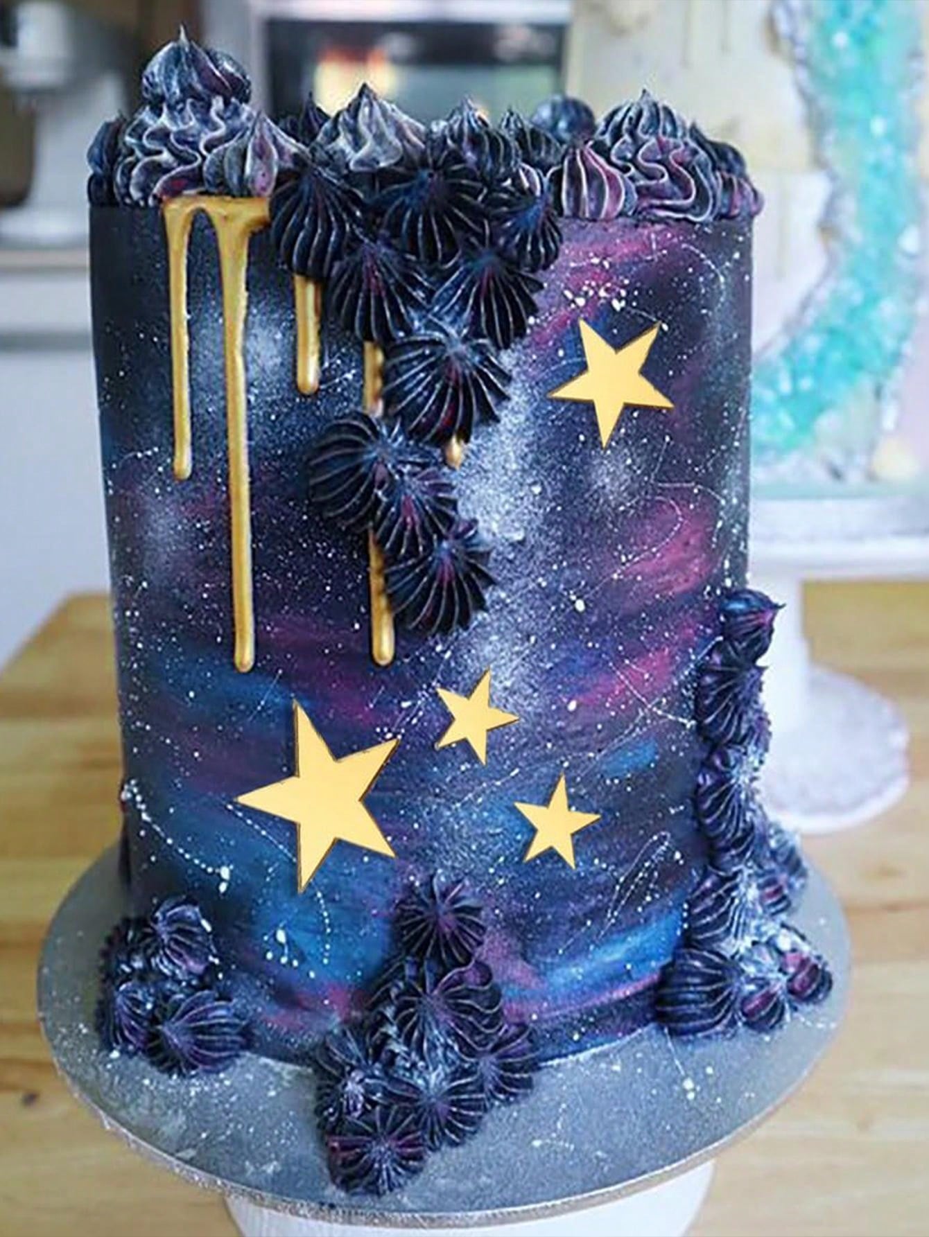 24pcs Gold Star Cake Toppers Happy Birthday Cake Toppers Acrylic Cake