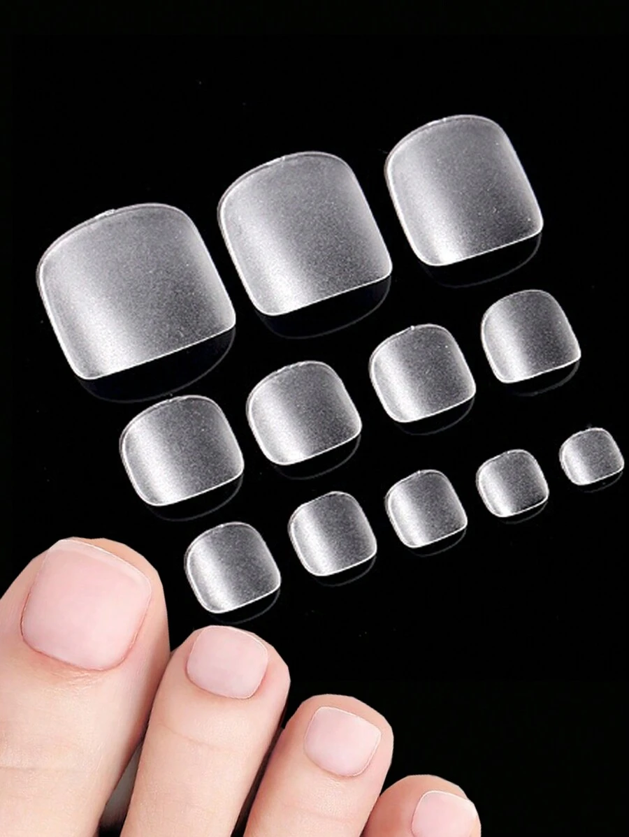 240pcs Frosted False Toenails Short Square Fake Soft Gel Full Cover Pre ...