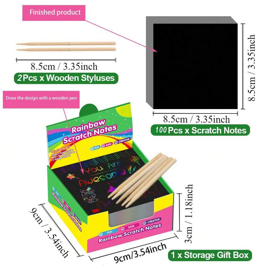 1box (100 Sheets) Mini Scratch Art Paper With Colorful Handmade Scraper ...