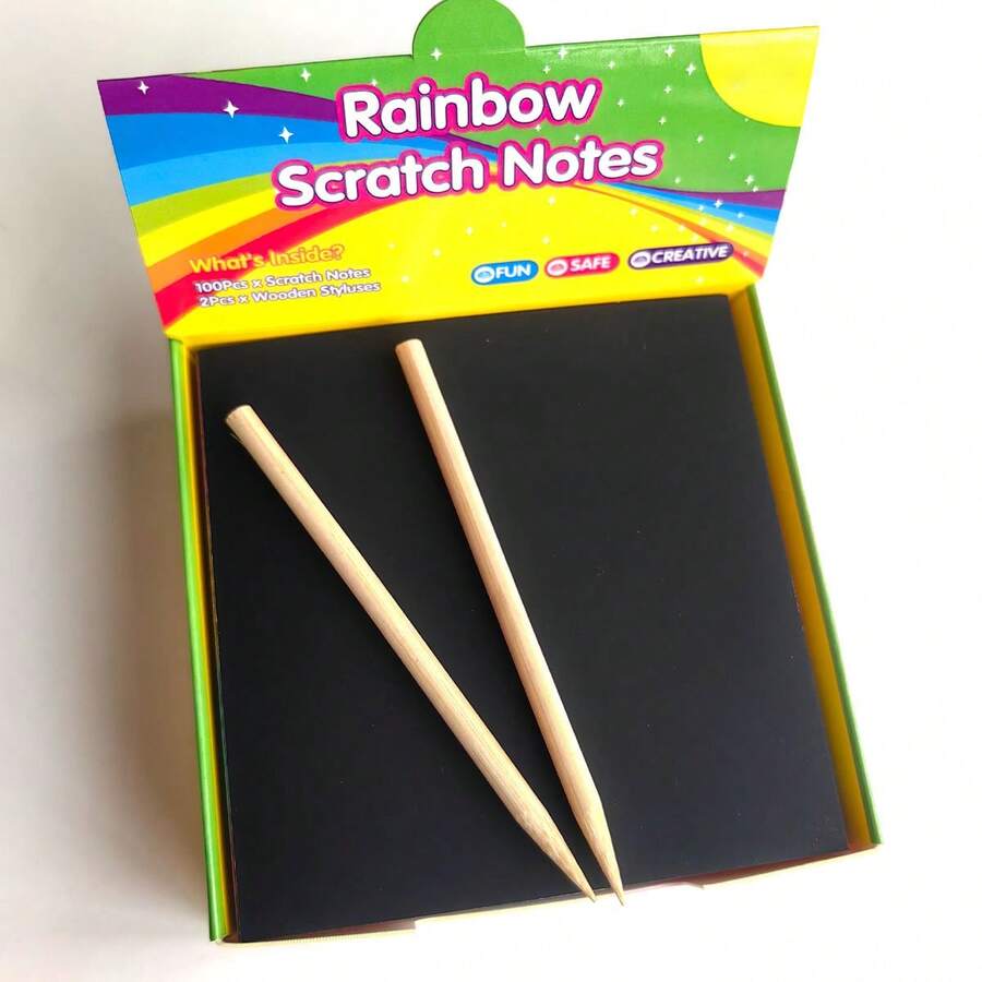 1box (100 Sheets) Mini Scratch Art Paper With Colorful Handmade Scraper ...