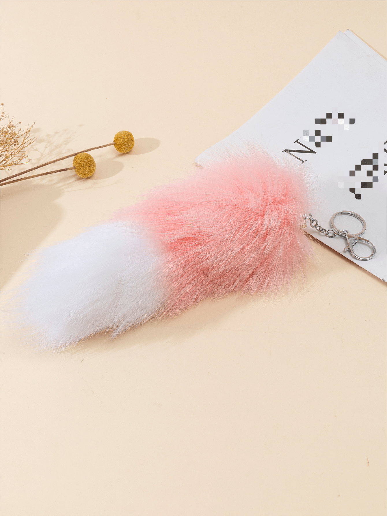 Genuine Fox Fluffy Pink & White Tail Pendant For Women'S Bag Plush ...