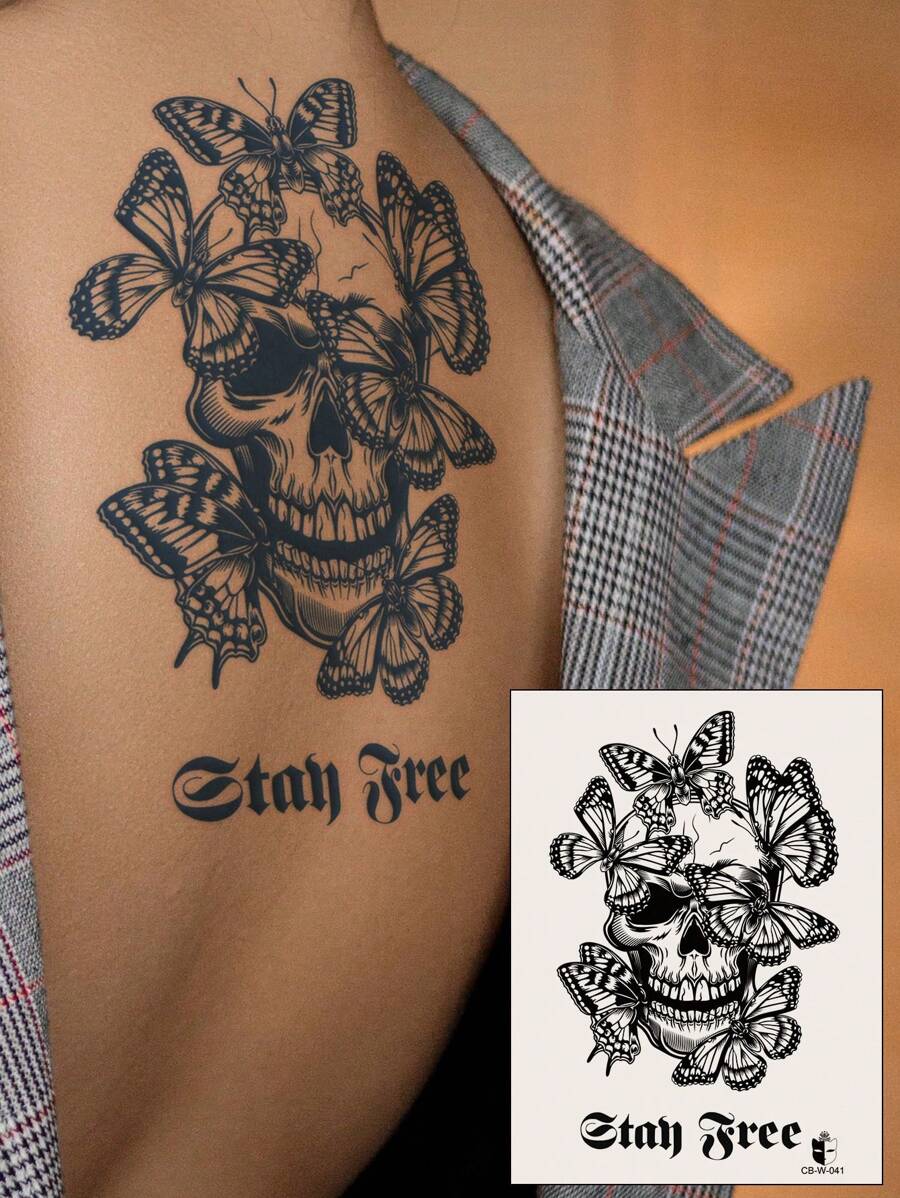 Herbal Juice Semi-Permanent Magic Tattoo Sticker, Skull & Butterfly ...