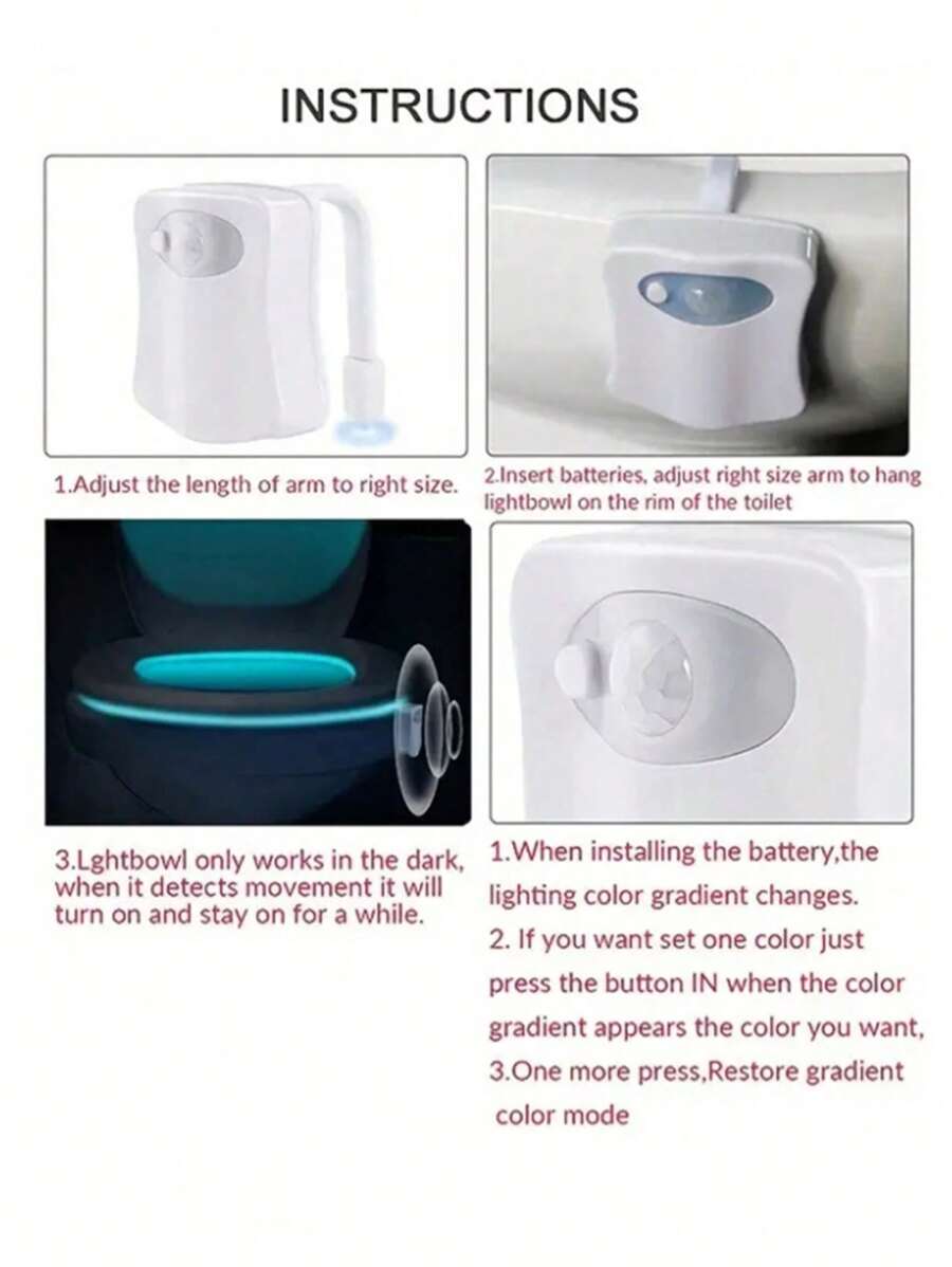 1pc Toilet Motion Sensor Night Light, 8/16 Color Toilet Bowl Illuminate ...