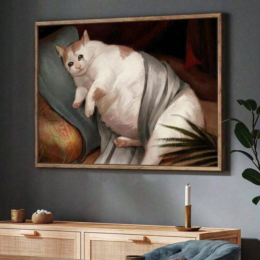 1pc/Set Fat Cat Crying Poster, Funny Canvas Wall Art, Ugly Renaissance ...