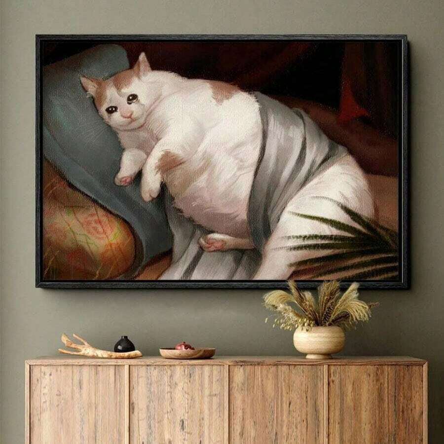 1pc/Set Fat Cat Crying Poster, Funny Canvas Wall Art, Ugly Renaissance ...