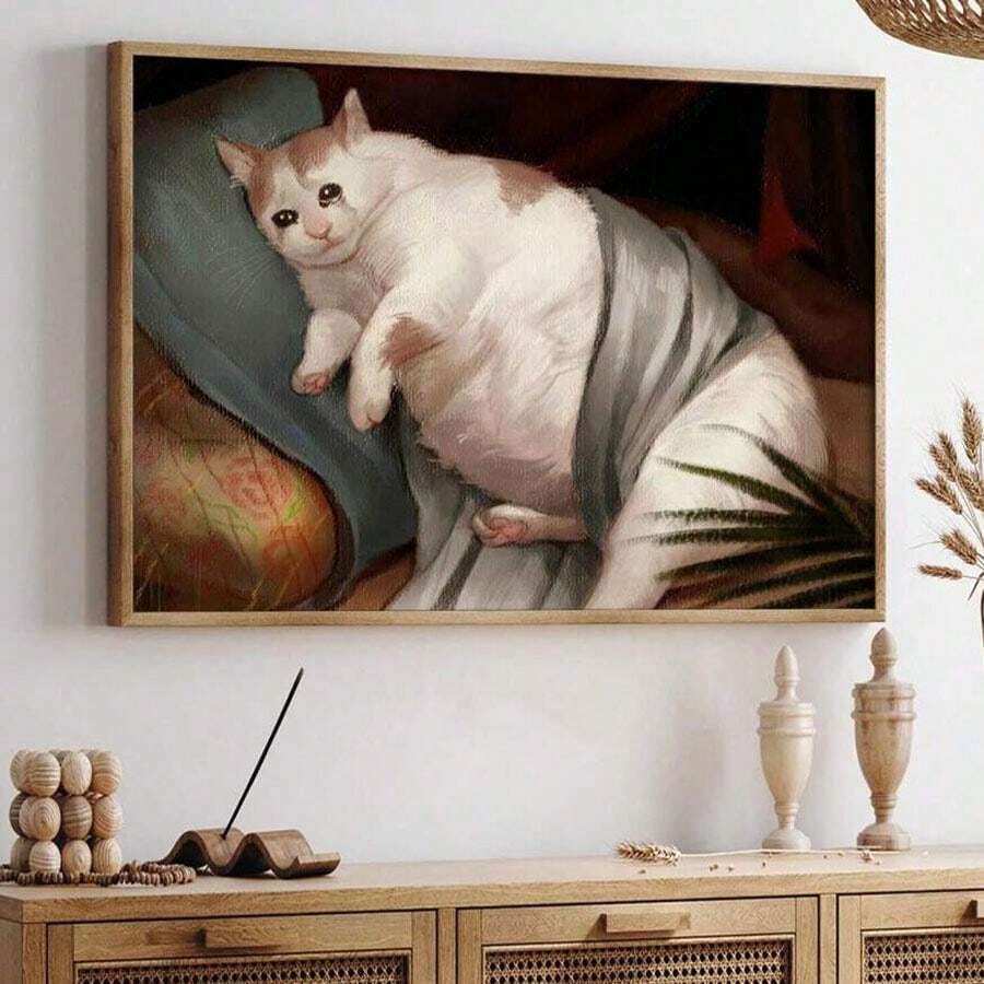 1pc/Set Fat Cat Crying Poster, Funny Canvas Wall Art, Ugly Renaissance ...
