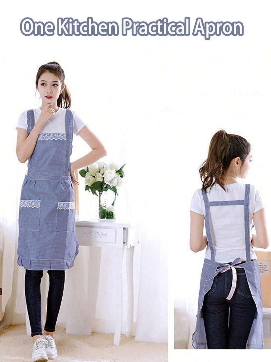 1 Piece Double-Layer Stain And Oil Resistant Lace Apron, Featuring 2 ...