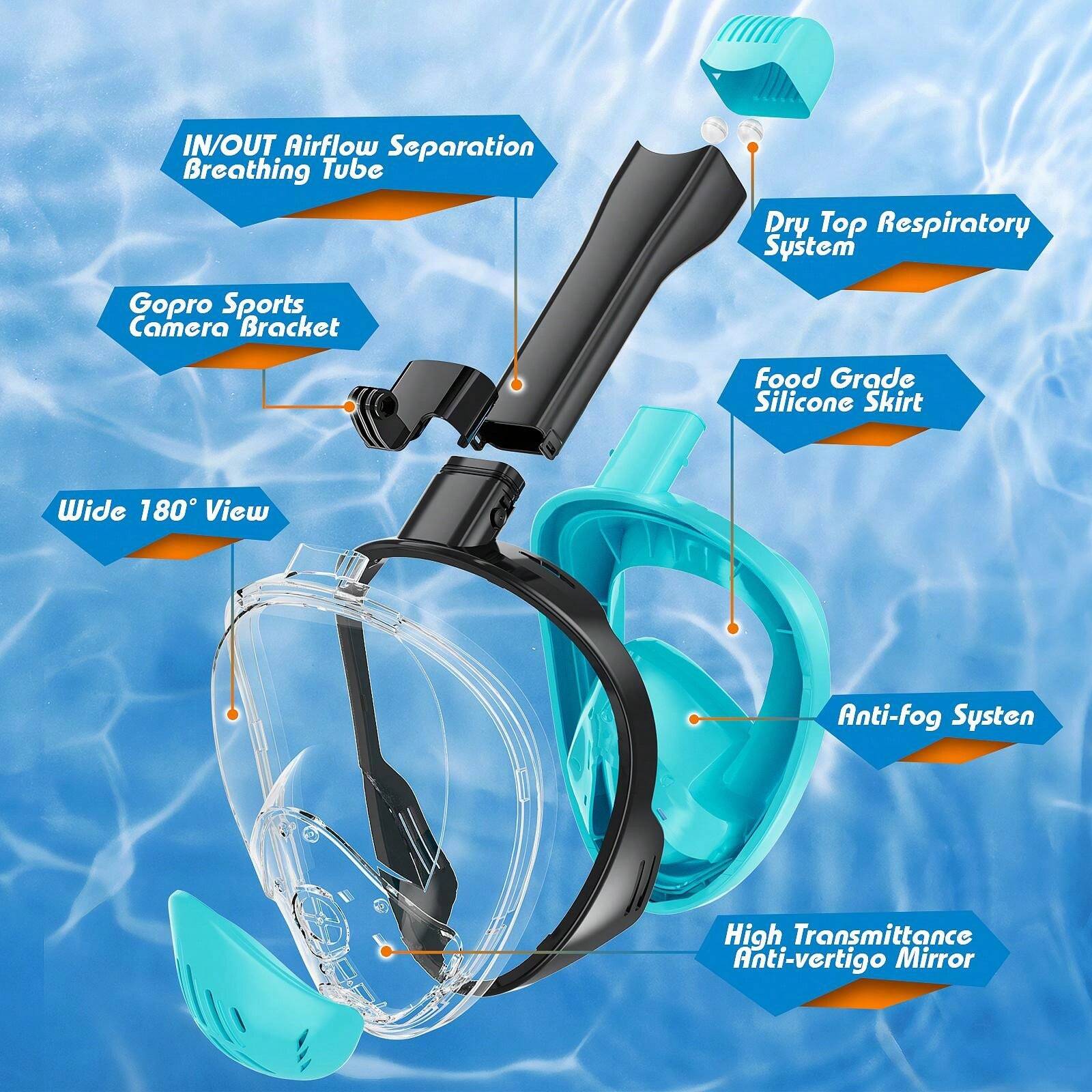 2024 NEW Version Full Face Snokel Mask Easy Breathing Diving Swimming ...