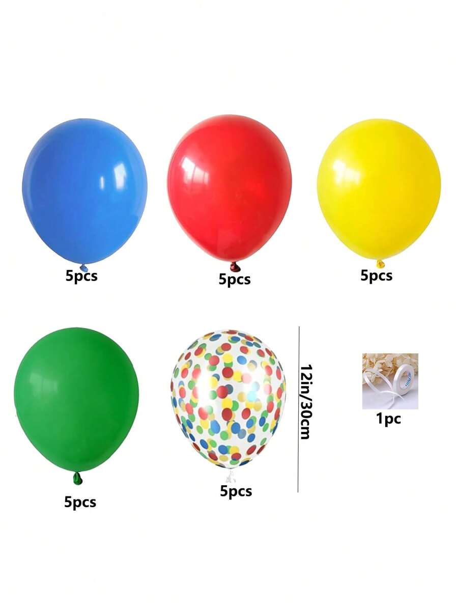 26pcs 12inch Red Blue Yellow Green Balloons Set With Colorful Confetti ...