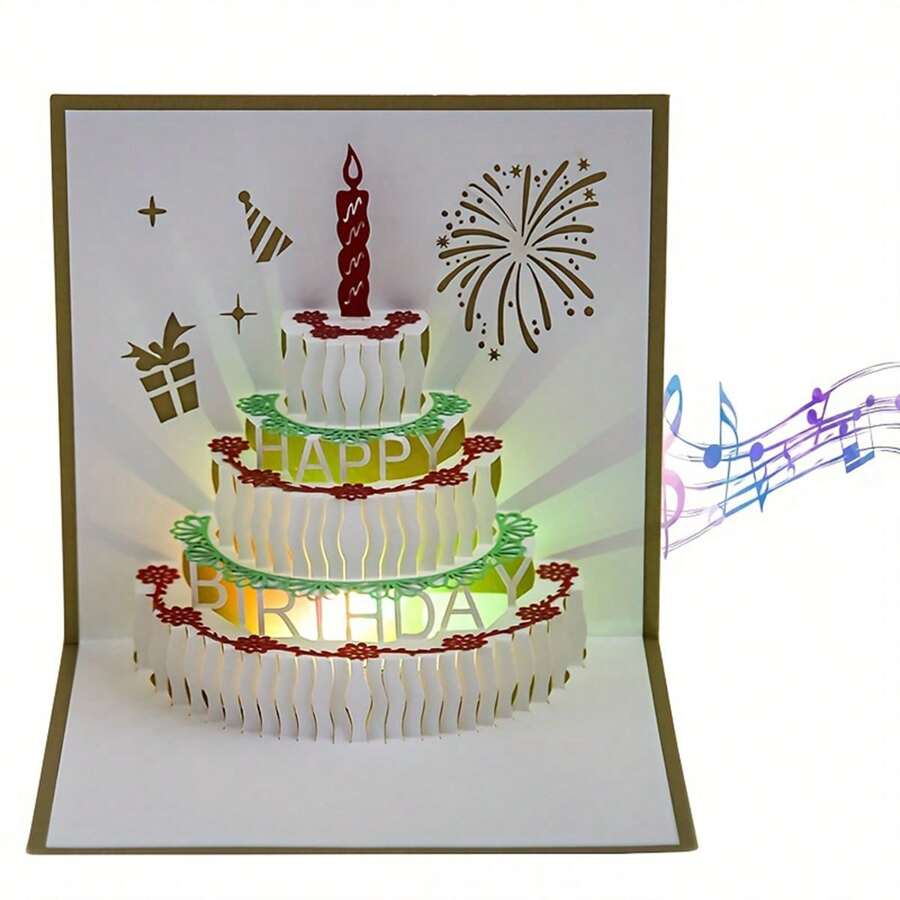 3D Music Birthday Cards Pop Up Musical Birthday Cake Happy Birthday ...