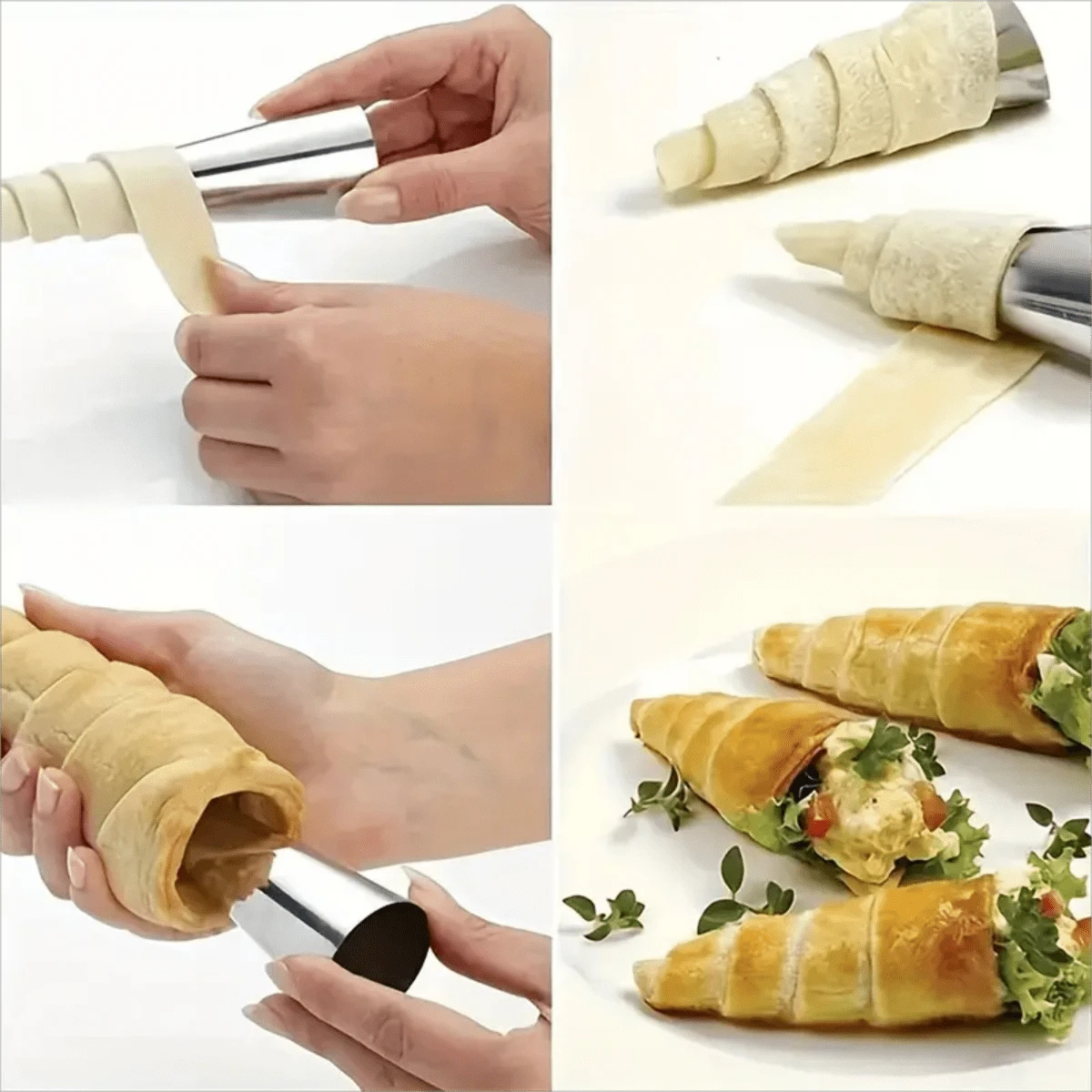 4pcs Stainless Steel Cone Shaped Croissant Molds, Spiral Bread, Danish ...