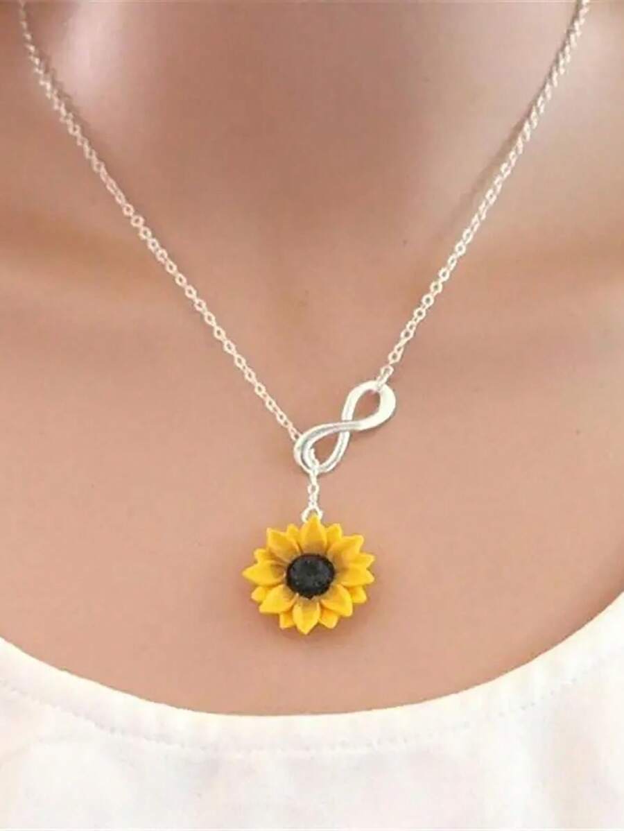 1 Pc Infinity Heart Sunflower Necklace Valentines | SHEIN USA