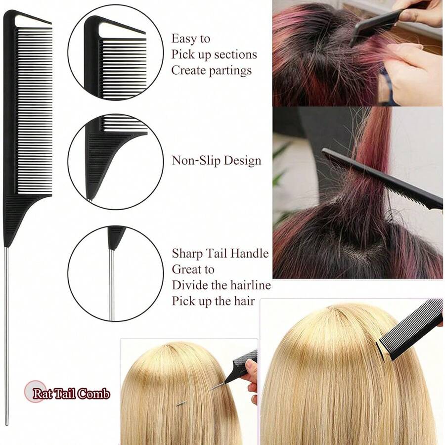 16 Pieces Parting Comb Sectioning Clips Set, Carbon Stainless Rat Tail ...