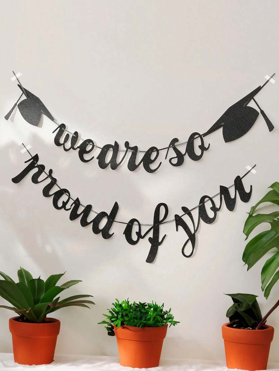 1pc, 2024 Graduation Party Decorations Black Glitter We Are So Proud Of ...