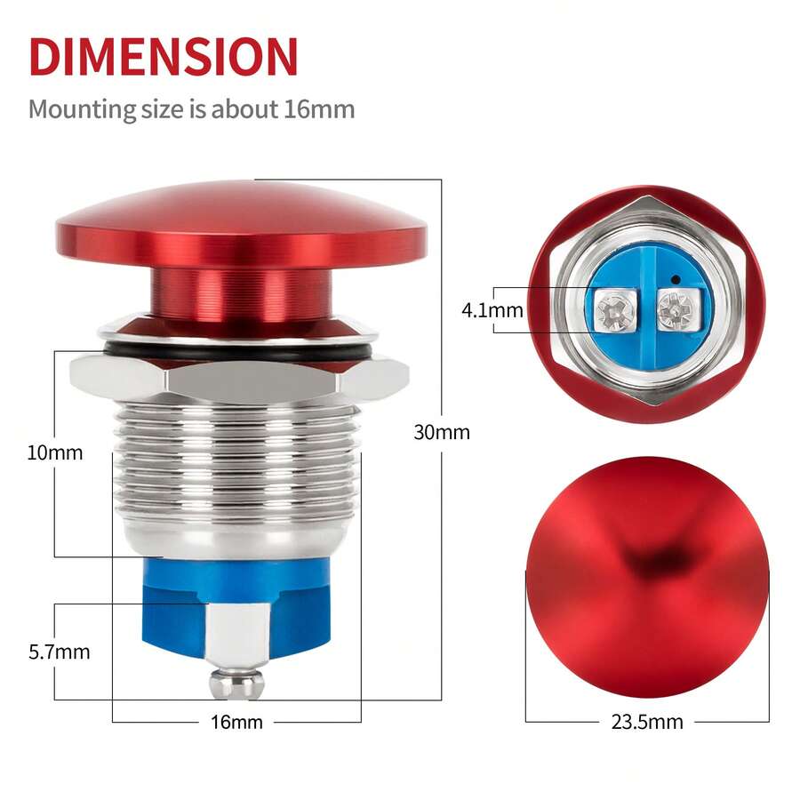 5PCS 3A 250V 1NO 16MM Metal Waterproof IP65 Screw Terminals Push Button ...