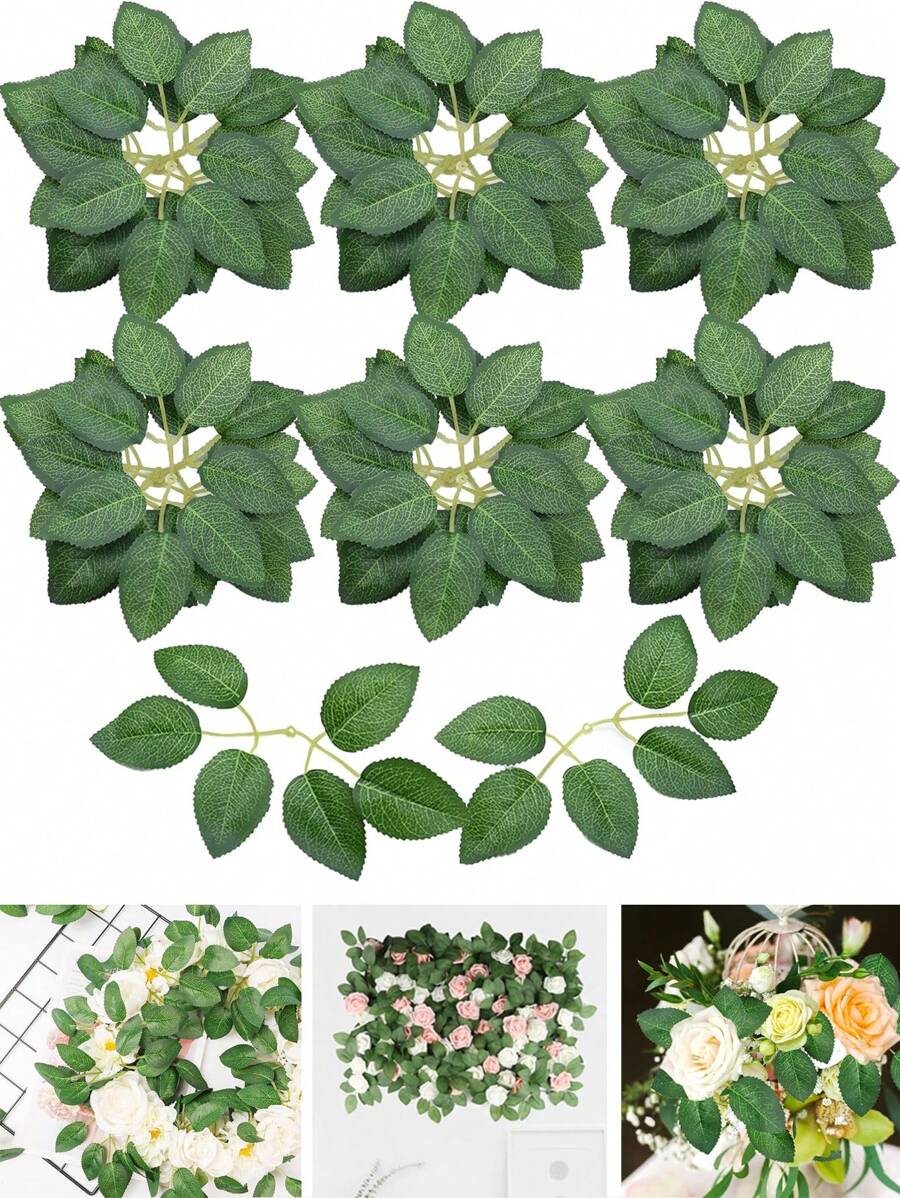 100/50/30/10pcs Artificial Rose Green Leaves,Bulk Fake Rose Flower Leaves,For DIY Wedding ...