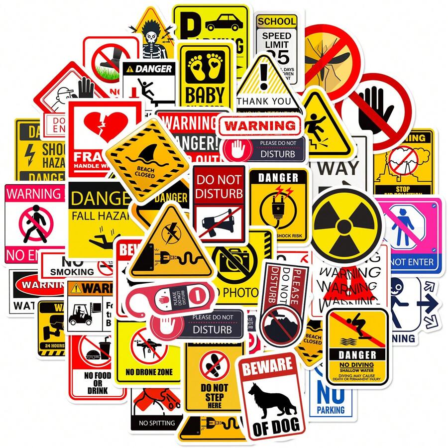 50pcs Warning Stickers, Warning Signs Vinyl Waterproof Stickers For ...