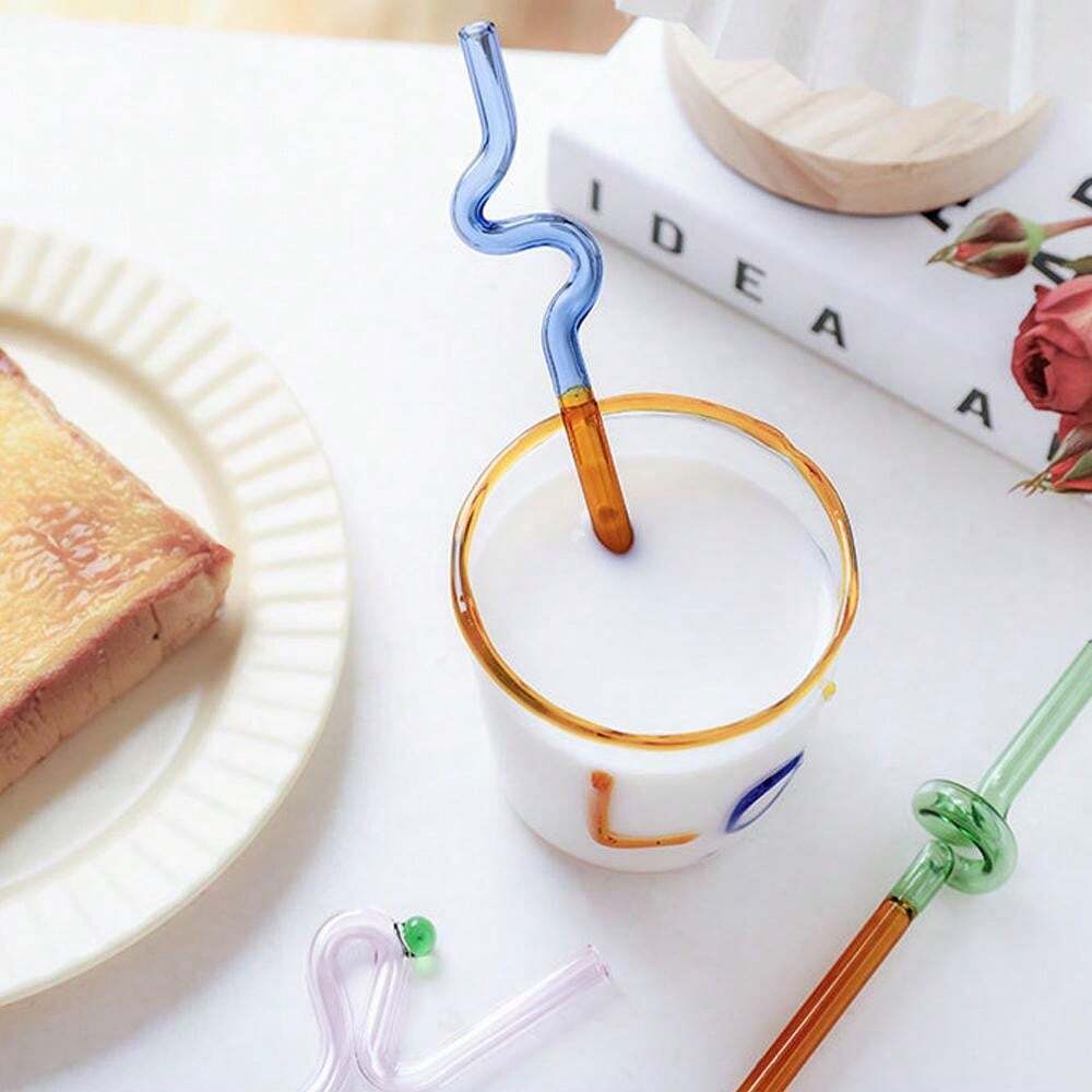 One Colored Twisted Straw (Random Color) Japanese Glass Straw Gift Box ...