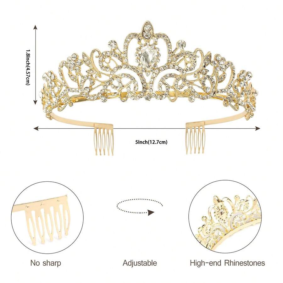 Bling Rhinestone Crystal Gold Crown Tiara Birthday Princess Sash And ...