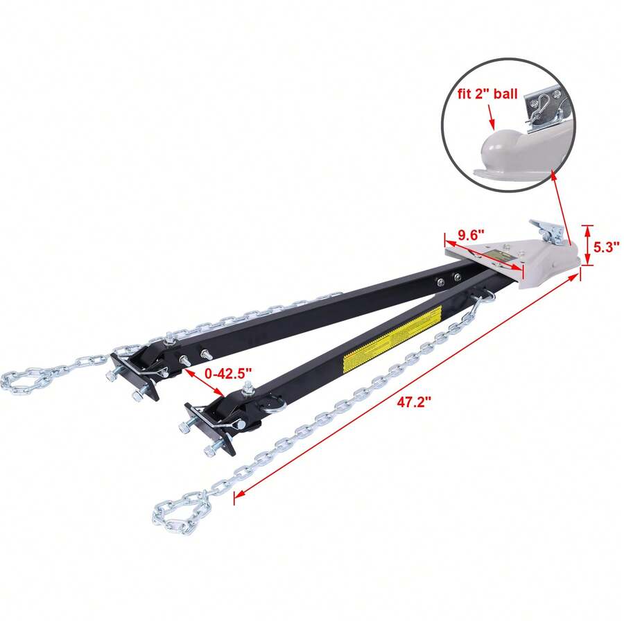 Universal Tow Bar With Chains Adjustable 5000 Lbs Towing Capacity ...