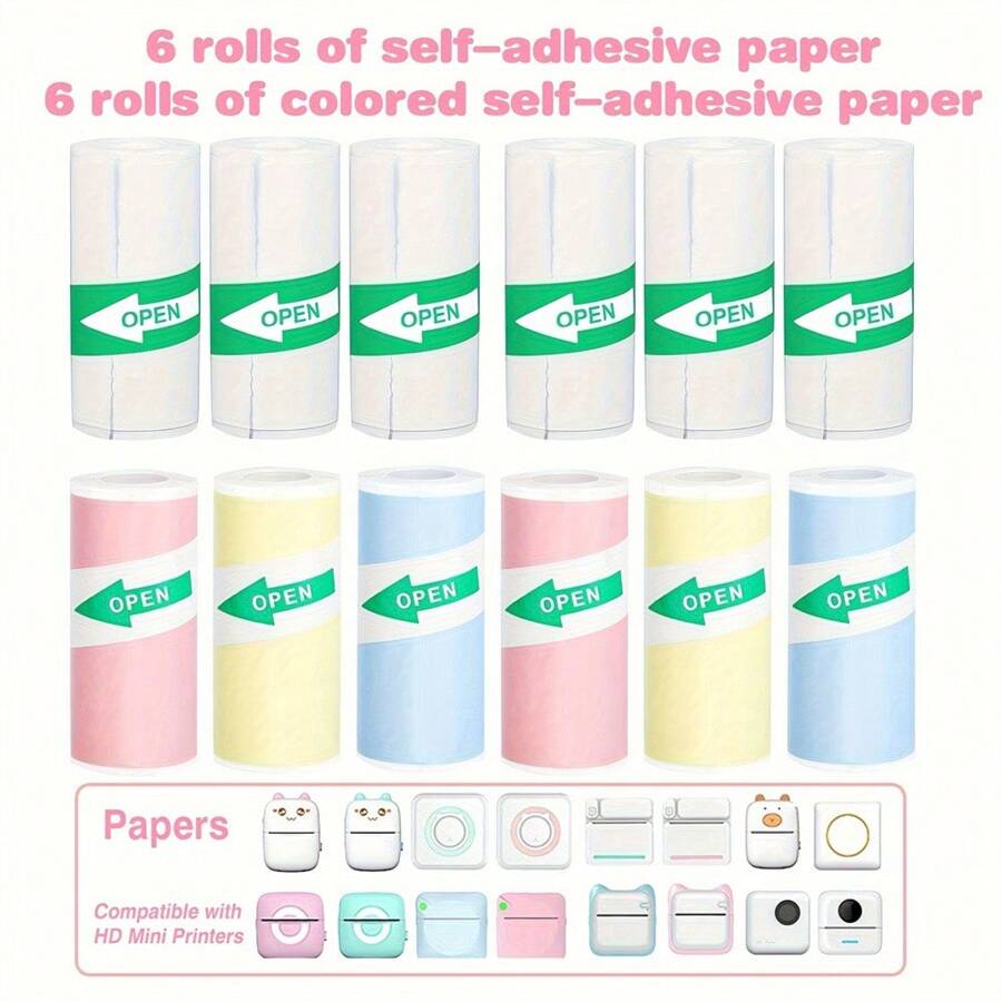 5 PCS Pink Self-Adhesive Printing Paper Mini Printer Paper Thermal ...