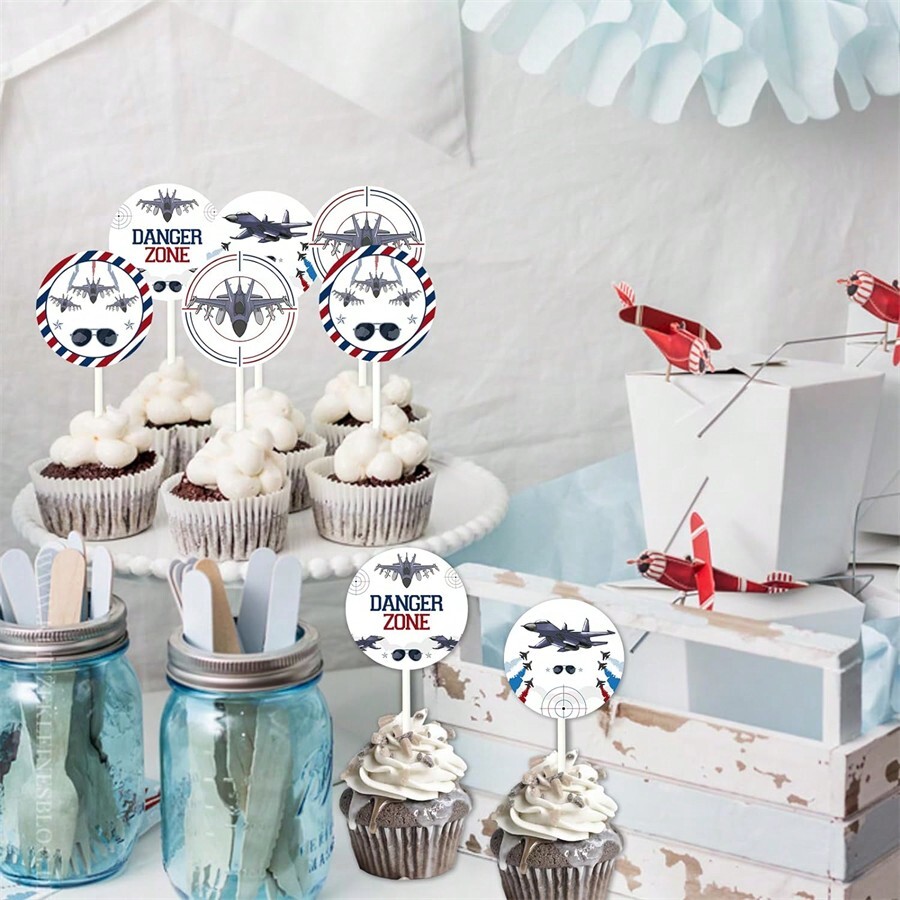 24 Pcs Fighter Pilot Cupcake Toppers, Red And Blue Fighter Jet/Airplane ...