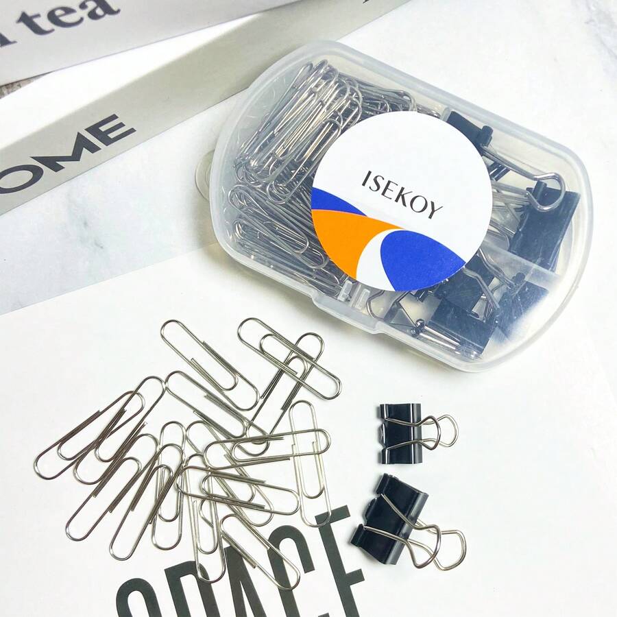 100pcs Paper Clip And Binder Clip Set, Including 32mm Paper Clips, 19mm ...
