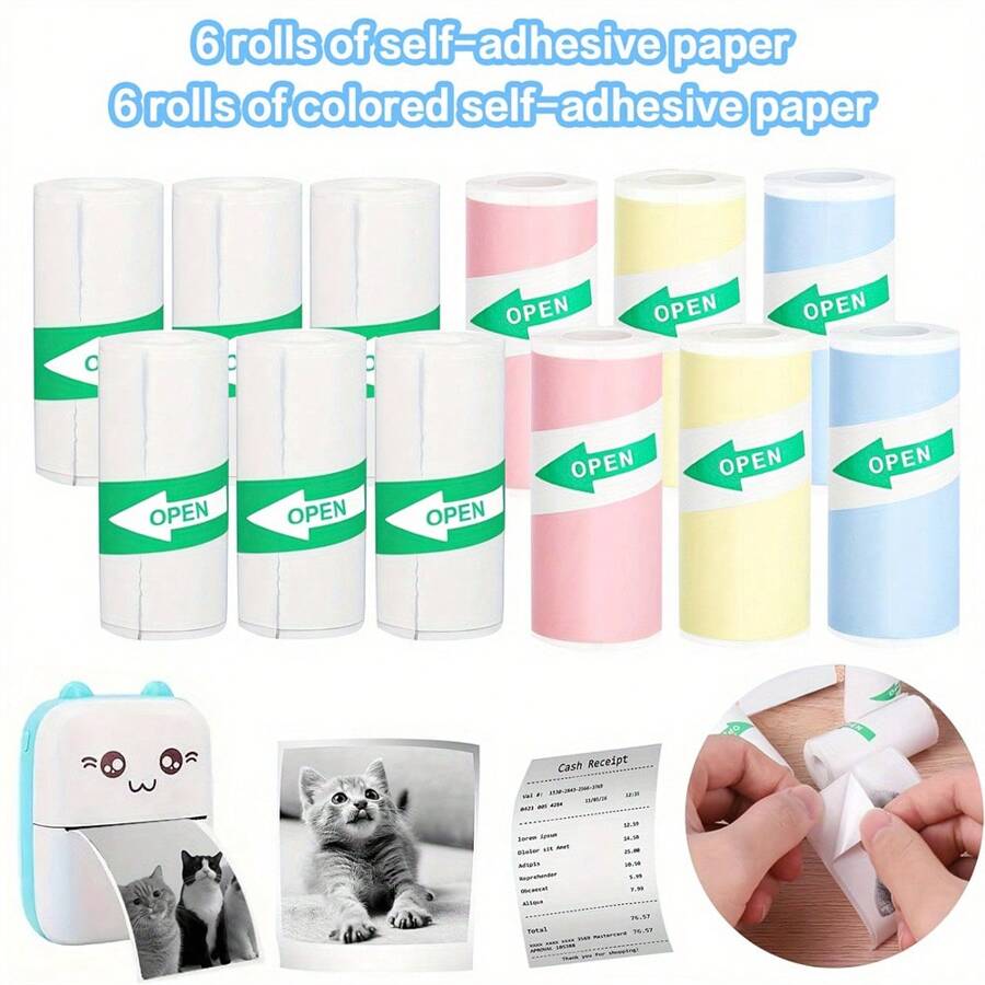5 PCS Blue Self-Adhesive Printing Paper Mini Printer Paper Thermal ...
