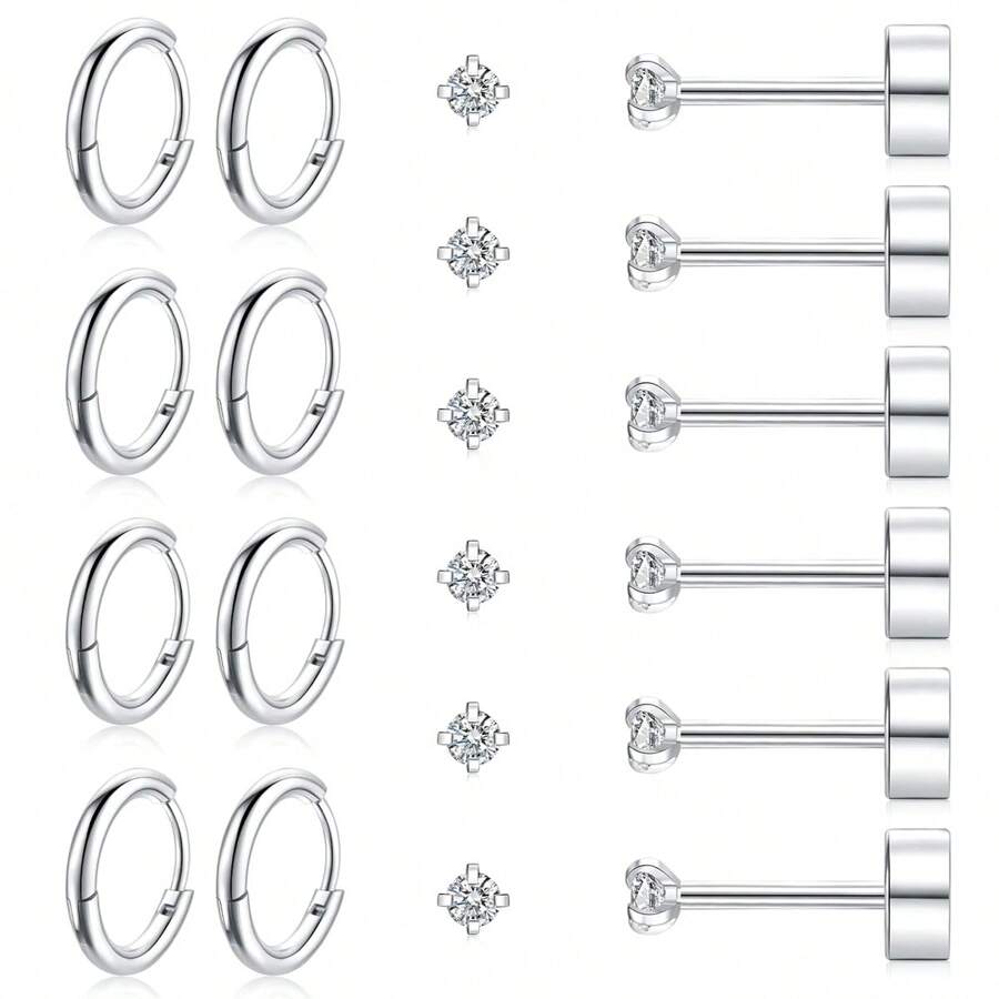 10 Pairs Earring Sets For Multiple Piercing, Stainless Steel Tiny Stud ...