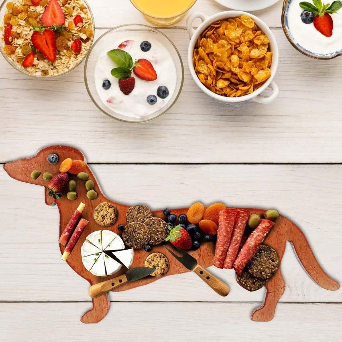 1 Stück hölzerner Abendessen-Teller, niedliches Dackel-Hund-Form ...