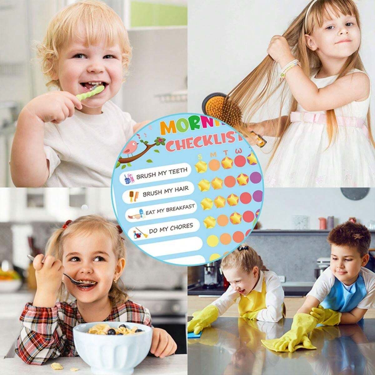 Morning Bedtime Routine Chart Sticker Poster For Toddler Kids Magnetic ...