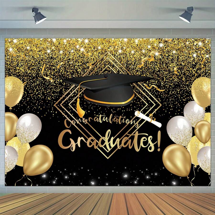 One 2024 Graduation Photography Background Black And Gold Bachelor Hat ...