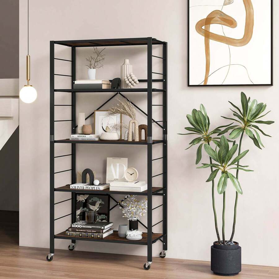 5-Tier Folding Shelf Free DIY Design Shelving Unit With 4 Universal ...