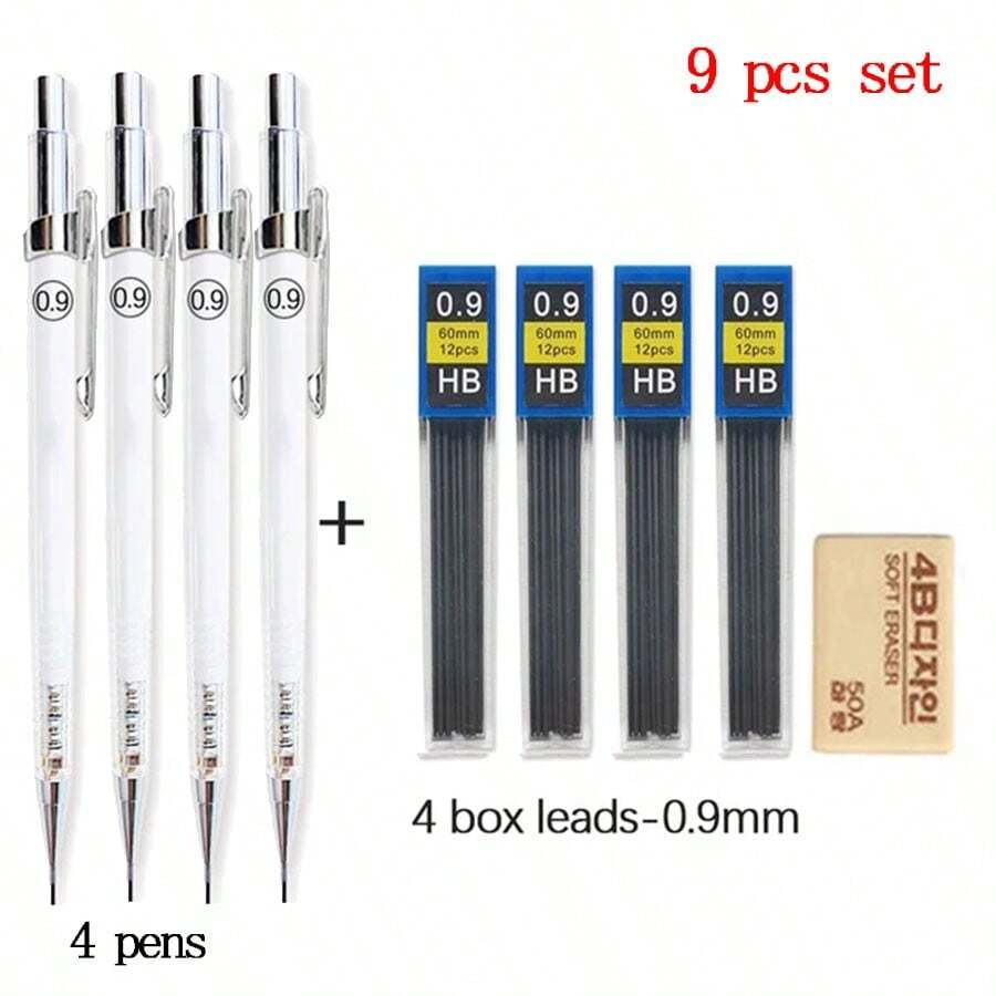 9 stks/set transparant mechanisch potlood 0,3, 0,5, 0,7, 0,9 mm met loodvullingen set voor ...