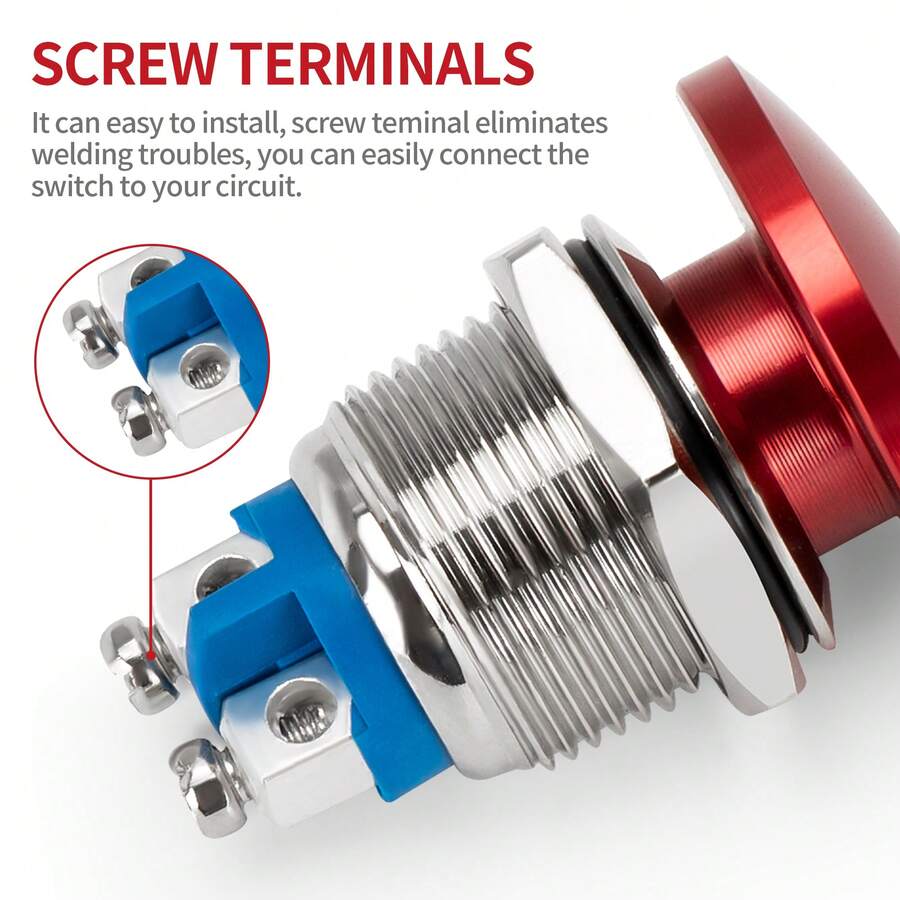 5PCS 3A 250V 1NO 16MM Metal Waterproof IP65 Screw Terminals Push Button ...