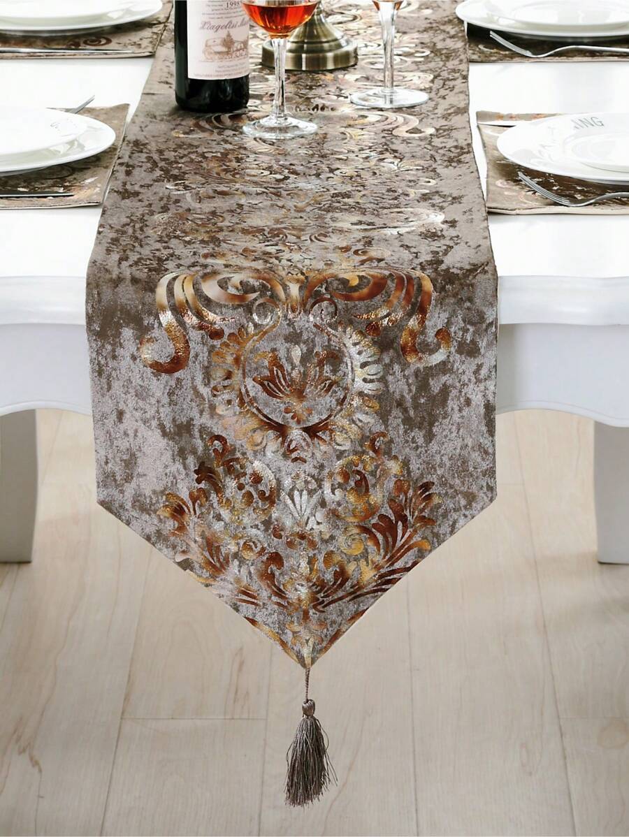 Classic European Style Table Runner With Gold Plated Design And Modern ...