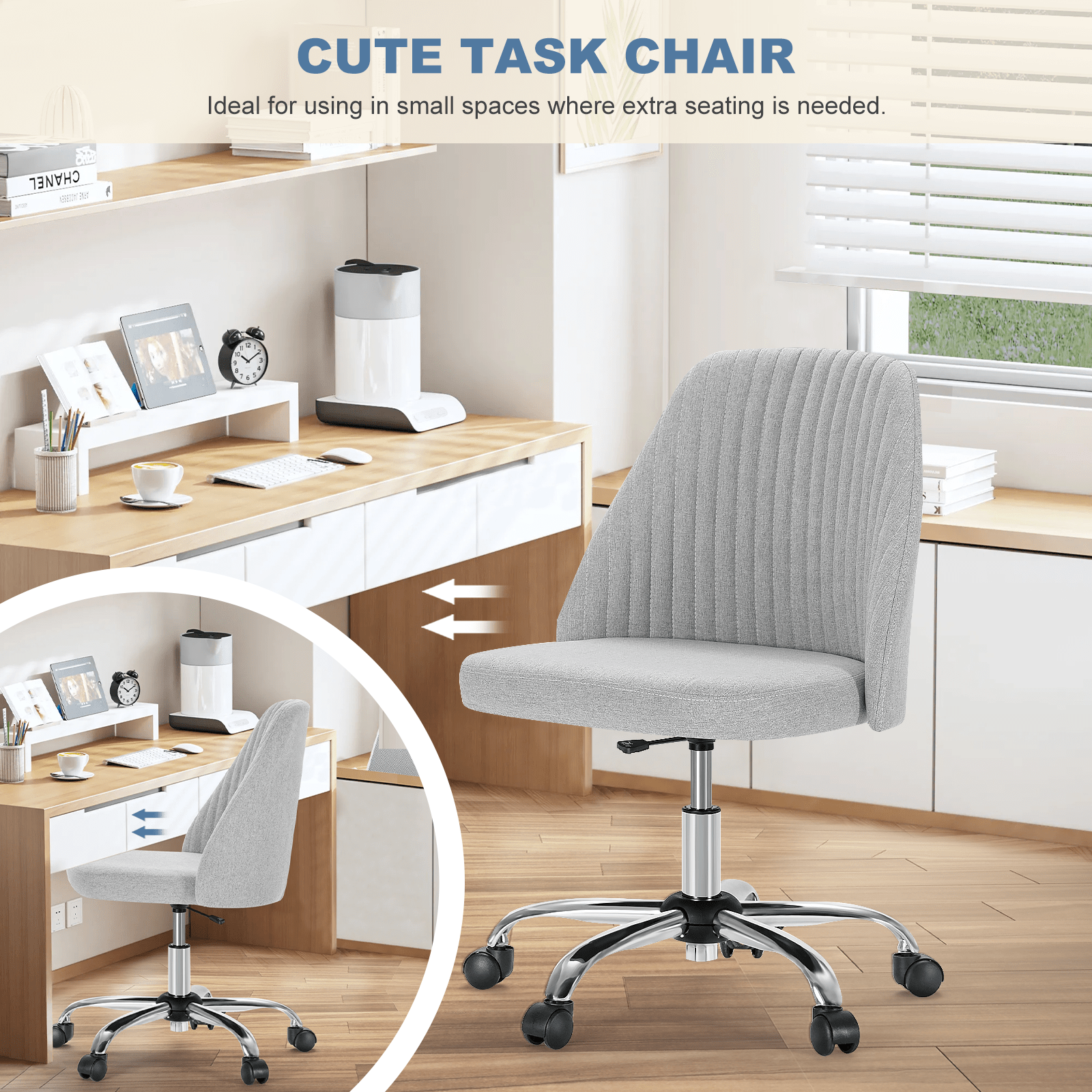 HomeSquad Armless Office Chair Small Desk Chair, Cute Vanity Swivel ...