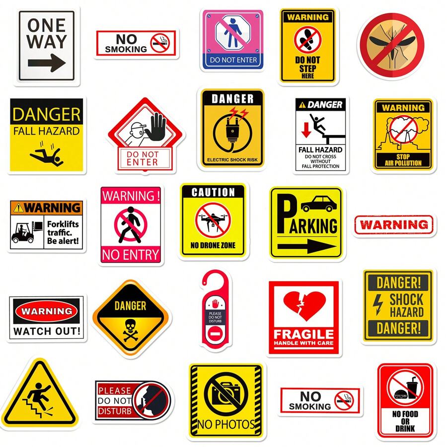 50pcs Warning Stickers, Warning Signs Vinyl Waterproof Stickers For ...