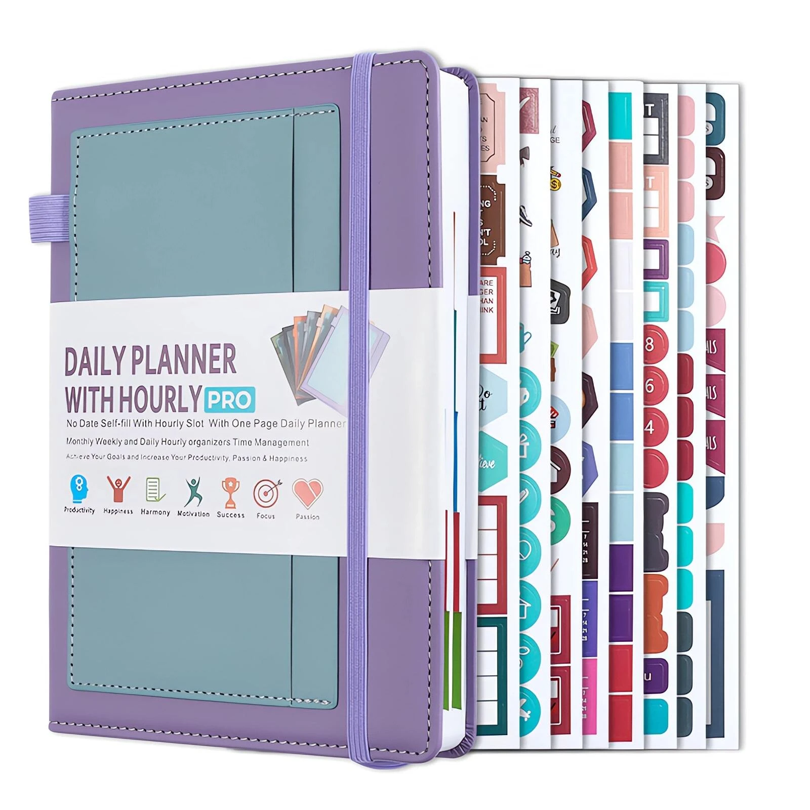 Planner Notebook, Undated Daily Page, With Strap & 8 Planning Stickers ...