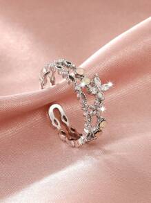 Flower & Cubic Zirconia Decor Cuff Ring | SHEIN UK