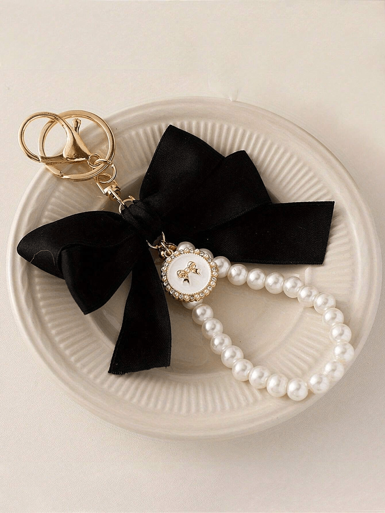 1pc Large Bow Pearl Keychain Pendant Creative Colorful Ribbon Fabric ...