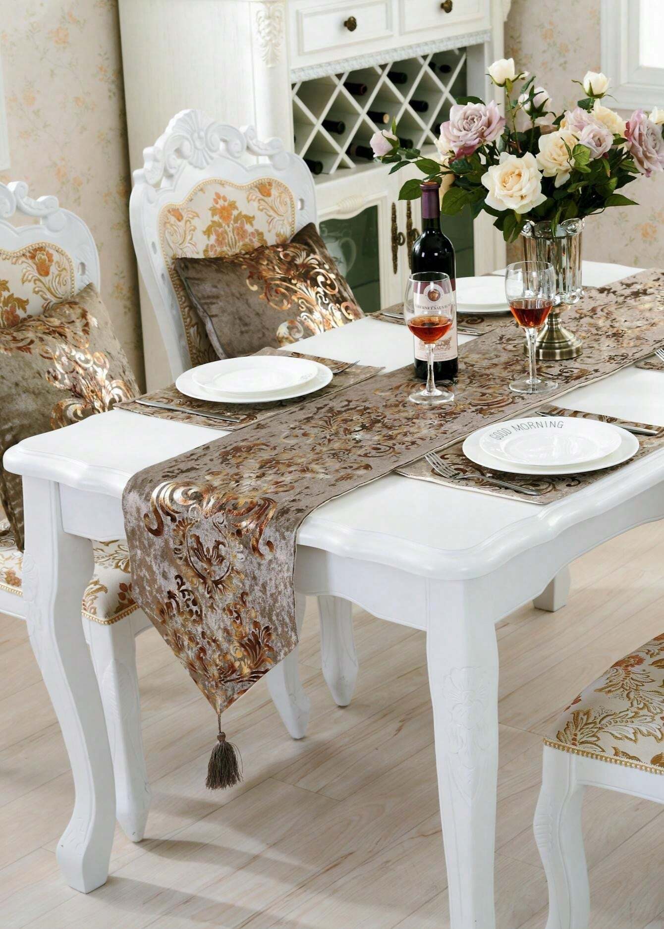 Classic European Style Table Runner With Gold Plated Design And Modern ...