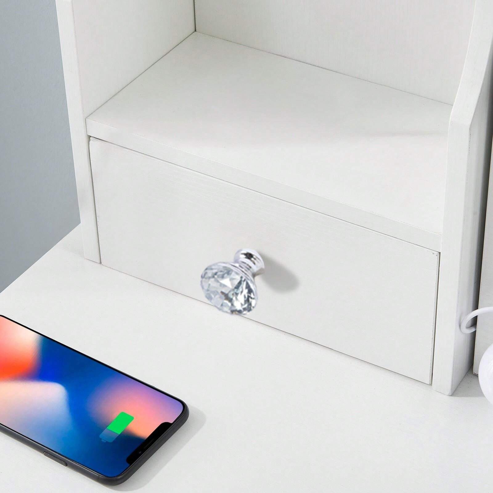 Large White Vanity Set 10 LED Lighted Sliding Mirror With Stool ...