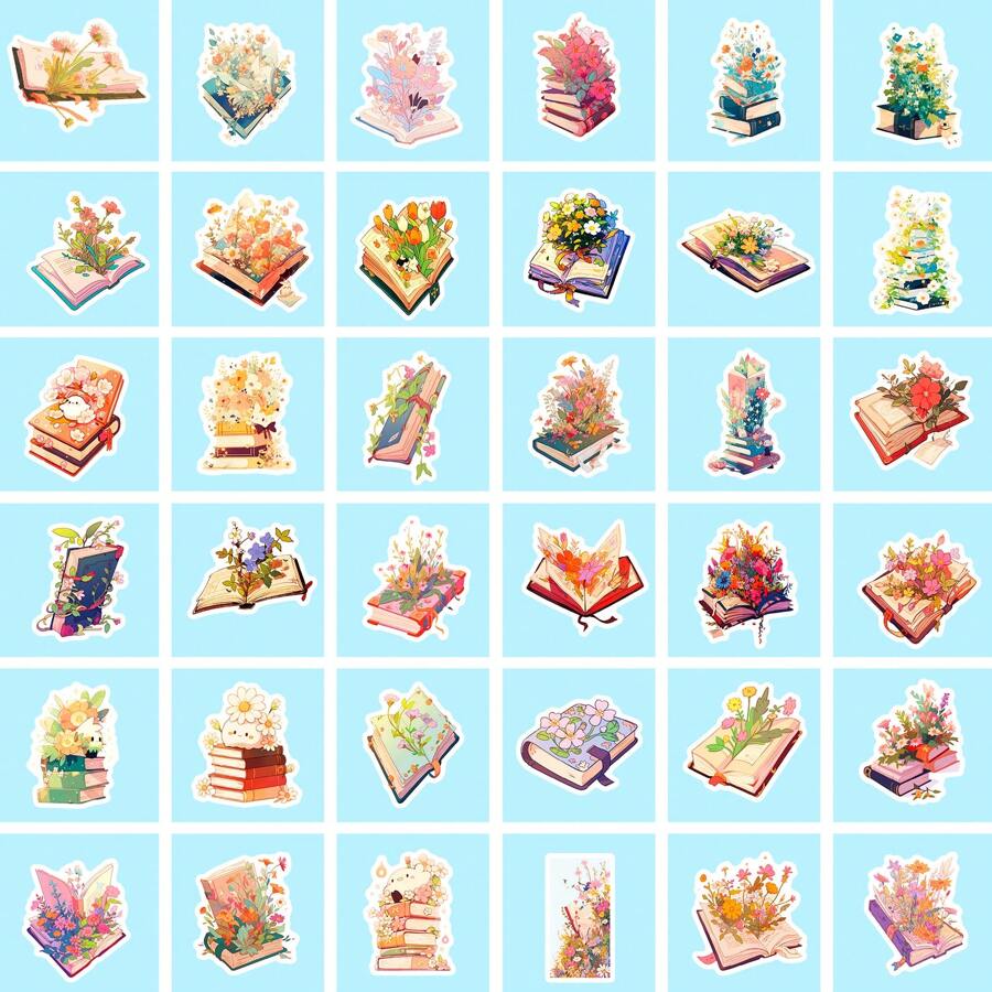 100Pcs Reading Stickers, Aesthetic Spring The World In A Cup Flower ...